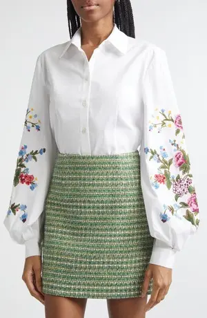 Carolina Herrera Embroidered Stretch Cotton Button-up Shirt