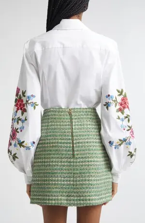 Carolina Herrera Embroidered Bishop Sleeve Cotton Shirt