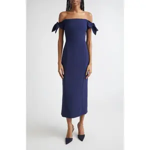 Carolina Herrera Off The Shoulder Stretch Crepe Column Dress - Midnight