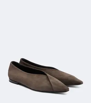 Brunello Cucinelli Suede Pointed Toe Ballerina Flats - Brown