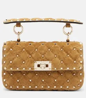 Valentino Garavani Rockstud Spike Small Suede Top-handle Bag - Beige