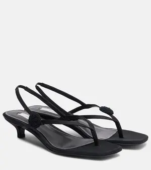 TOTEME Floral Appliqué Suede Slingback Sandals - Black