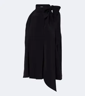 Max Mara Pleated Silk Crêpe De Chine Tie-neck Top - Black