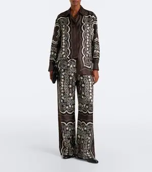 NILI LOTAN Morgan Printed Silk Twill Wide-leg Pants - Brown