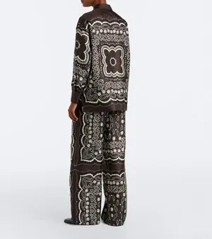 NILI LOTAN Morgan Printed Silk Twill Wide-leg Pants - Brown