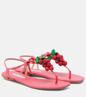 AQUAZZURA Berry Raffia-effect Sandals - Pink