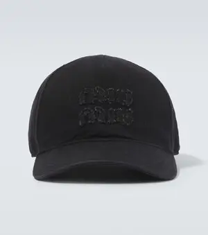Miu Miu Embroidered Denim Baseball Cap - Black