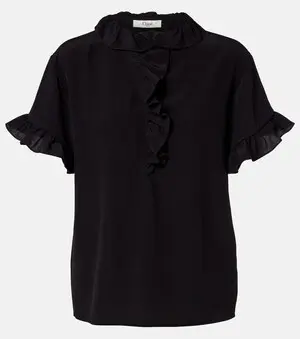 Chloé Lace And Silk Crepe De Chine Top - Black