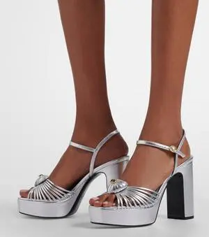 Valentino Garavani Metallic Leather Platform Sandals - Silver