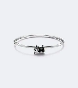 Yvonne Léon 9kt White Gold Diamond And Enamel Panda Bangle - Silver