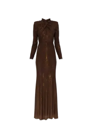 SELF-PORTRAIT Dress With Shimmering Sequins - Brown