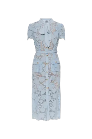 SELF-PORTRAIT Lace Dress With Belt - Blue