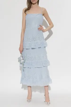 SELF-PORTRAIT Pleated Dress With Lace Inserts