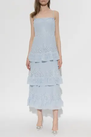SELF-PORTRAIT Pleated Dress With Lace Inserts