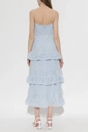 SELF-PORTRAIT Pleated Dress With Lace Inserts