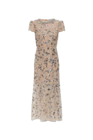 SELF-PORTRAIT Dress With Shimmering Appliqués - Beige