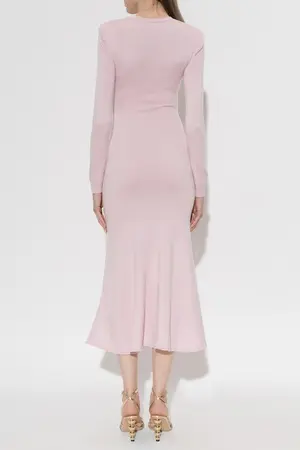 SELF-PORTRAIT Knit Midi Dress With Floral Lace Appliqués