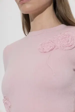 SELF-PORTRAIT Knit Midi Dress With Floral Lace Appliqués