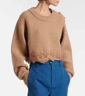 Chloé Lace-trimmed Wool And Cashmere Blend Sweater