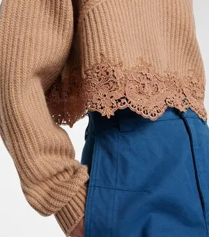 Chloé Lace-trimmed Wool And Cashmere Blend Sweater