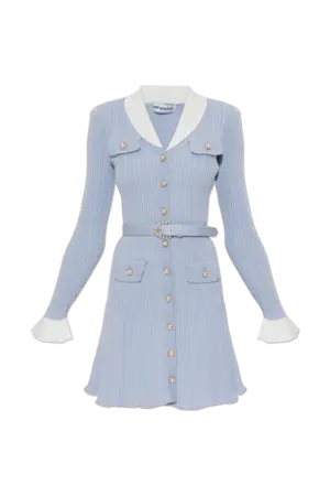 SELF-PORTRAIT Ribbed Dress With Pockets - Blue