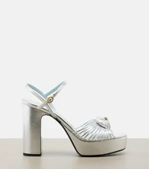 Valentino Garavani Cour Royal Metallic Leather Platform Sandals - Silver