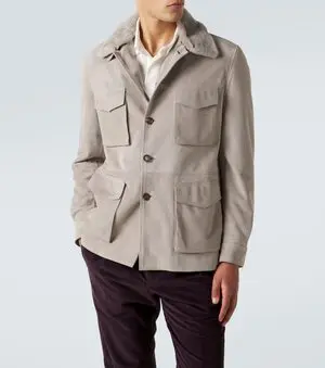 Eleventy Shearling-trimmed Suede Field Jacket