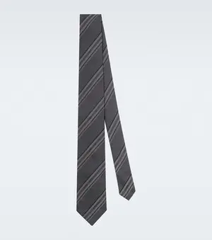 Brunello Cucinelli Striped Silk Tie - Grey