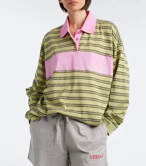 Versace Striped Cotton Jersey Polo Shirt