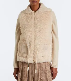 Moncler Shearling And Cashmere Down Vest - Beige