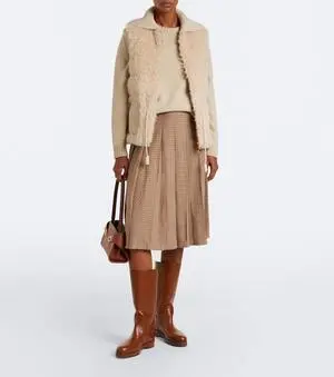 Moncler Shearling And Cashmere Down Vest - Beige
