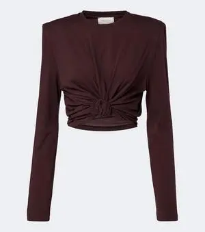 Magda Butrym Cotton-blend Jersey Crop Top With Shoulder Pads - Brown