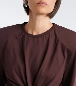 Magda Butrym Cotton-blend Jersey Crop Top With Shoulder Pads - Brown