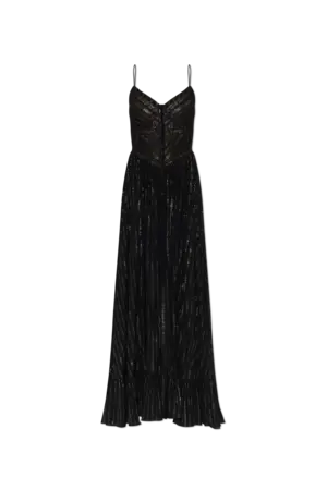 SELF-PORTRAIT Pleated Dress With Metallic Thread - Black