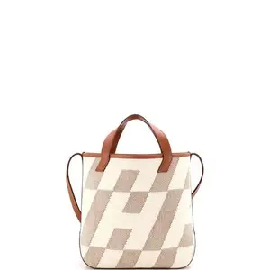 Hermès Cabas H En Biais Tote Canvas With Leather 27 - Gold