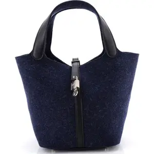 Hermès Picotin Lock Bag Felt With Leather Mm - Blue