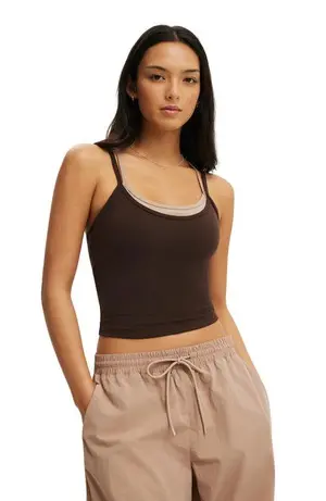Cotton:on Active Ultra Soft Contrast Layer Tank - French Roast Latte