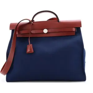 Hermès Herbag Zip Leather And Toile 39 - Blue