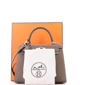 Hermès Kelly Handbag Grey Madame With Palladium Hardware 25 - Etoupe