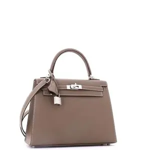 Hermès Kelly Handbag Grey Madame With Palladium Hardware 25 - Etoupe