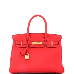 Hermès Birkin Handbag Clemence With Gold Hardware 30 - Red