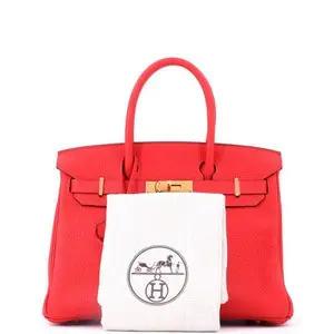 Hermès Birkin Handbag Clemence With Gold Hardware 30 - Red
