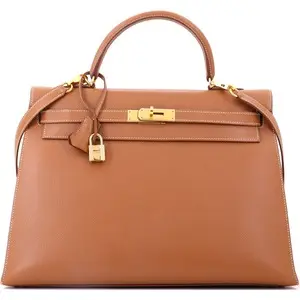 Hermès Kelly Handbag Brown Courchevel With Hardware 35 - Gold