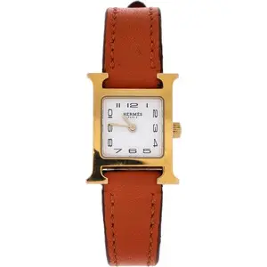 Hermès Heure H Quartz Watch Plated Metal And Leather 21 - Orange