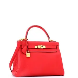 Hermès Kelly Handbag Clemence With Gold Hardware 28 - Red