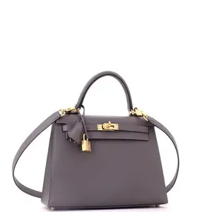 Hermès Kelly Handbag Grey Epsom With Gold Hardware 25