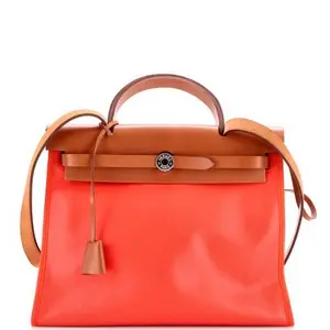 Hermès Herbag Zip Berline Vache Canvas And Leather 31 - Orange
