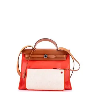 Hermès Herbag Zip Berline Vache Canvas And Leather 31 - Orange