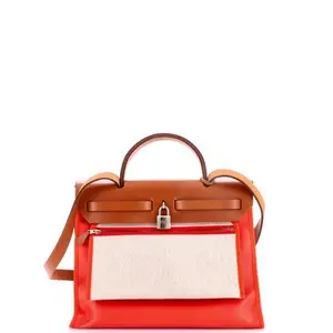 Hermès Herbag Zip Berline Vache Canvas And Leather 31 - Orange