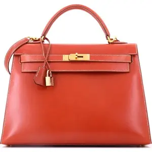 Hermès Kelly Handbag Orange Box Calf With Gold Hardware 32 - Brique
